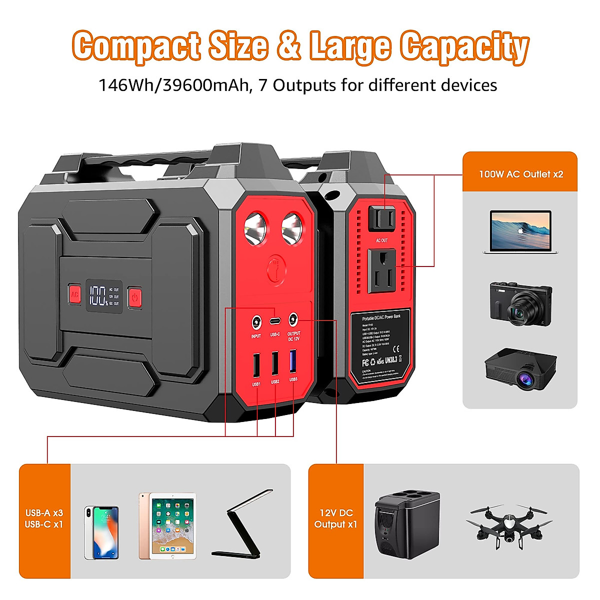 Apowking 146Wh Portable Power Bank with AC Outlet & 40W Foldable Solar Panel, Portable Laptop Charger 110V/100W with USB & DC Output for Camping, Home Emergency, Traveling, RV Trip