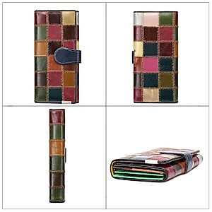 MASIWEI Genuine Leather Patchwork Wallet for Women Multicolor Trifold Wallets Ladies Card Holder Money Organizer with Coin Purse