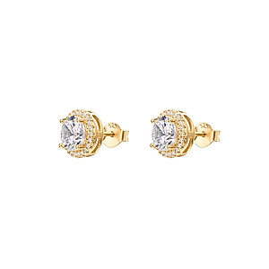 PAVOI 14K Gold Plated Sterling Silver Post Brilliant Round Faux Diamond Halo Earrings - Premium Cubic Zirconia in Yellow Gold