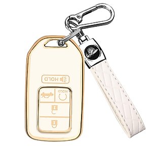 QBUC for Honda Key Fob Cover Case with Keychain for Honda Accord Civic CR-V CRV Pilot Passport Insight EX EX-L 5 Buttons