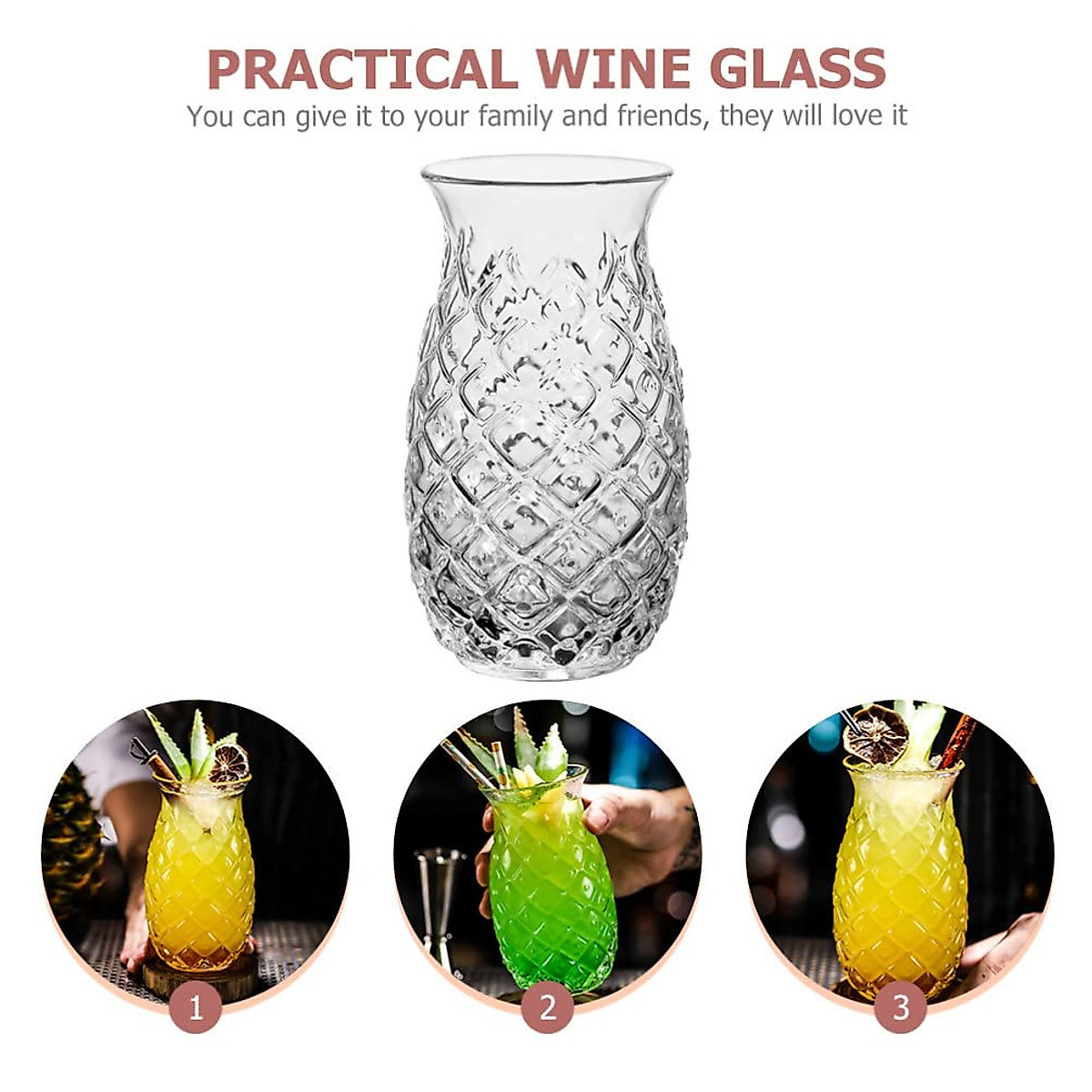 Angoily Tiki Pineapple Glasses Cocktail Glasses Whiskey Glass Tumbler Mug Cup for Barware Kitchen Drinking Water Beer 480ml