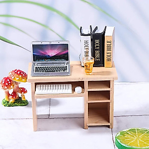 Dollhouse Miniature Laptop Computer and Office Table Doll House Simulation Notebook Accessories for Doll 1/6 1/12 Miniatures Pretend Play