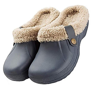 TooTu Waterproof Slippers Women Men Plush Lined Clogs Winter Garden Shoes Warm House Slippers Indoor Outdoor Grey