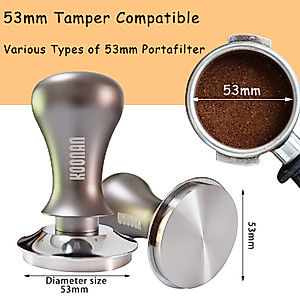 53mm Espresso Tamper, Professional Coffee Tamper with Calibrated Spring Loaded, Ergonomic Handle, Fascinating and Comfortable Grip, Flat Stainless Steel Base for Espresso Machine