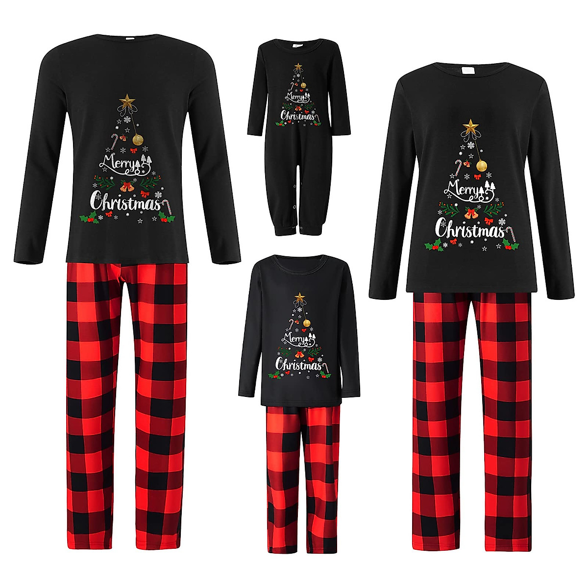 WakeUple Christmas Pajamas for Family Matching Christmas Pajamas Sets Classic Red Xmas Jammies for Woman Men Kids Baby Dog Woman