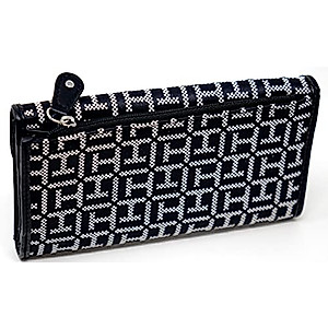 Tommy Hilfiger Women's Monogram Logo Jacquard Checkbook Wallet Clutch Bag - Black / White