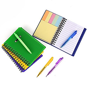 Coopay 4 Pieces Spiral Notebook Steno Pocket Notepad with Pen in Holder and Sticky Notes, Page Marker Index Tabs Flags Making Plans Writing Memos Office School Supplies (Yellow, Blue, Purple, Green)