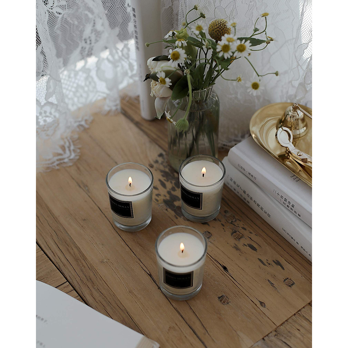 Scented Candles Gift Set White Tea + Jazz Coffee + Monet's Garden, 3 pcs Small Jar Aromatherapy Fragranced Candles, Assorted, 33 Hours Burning