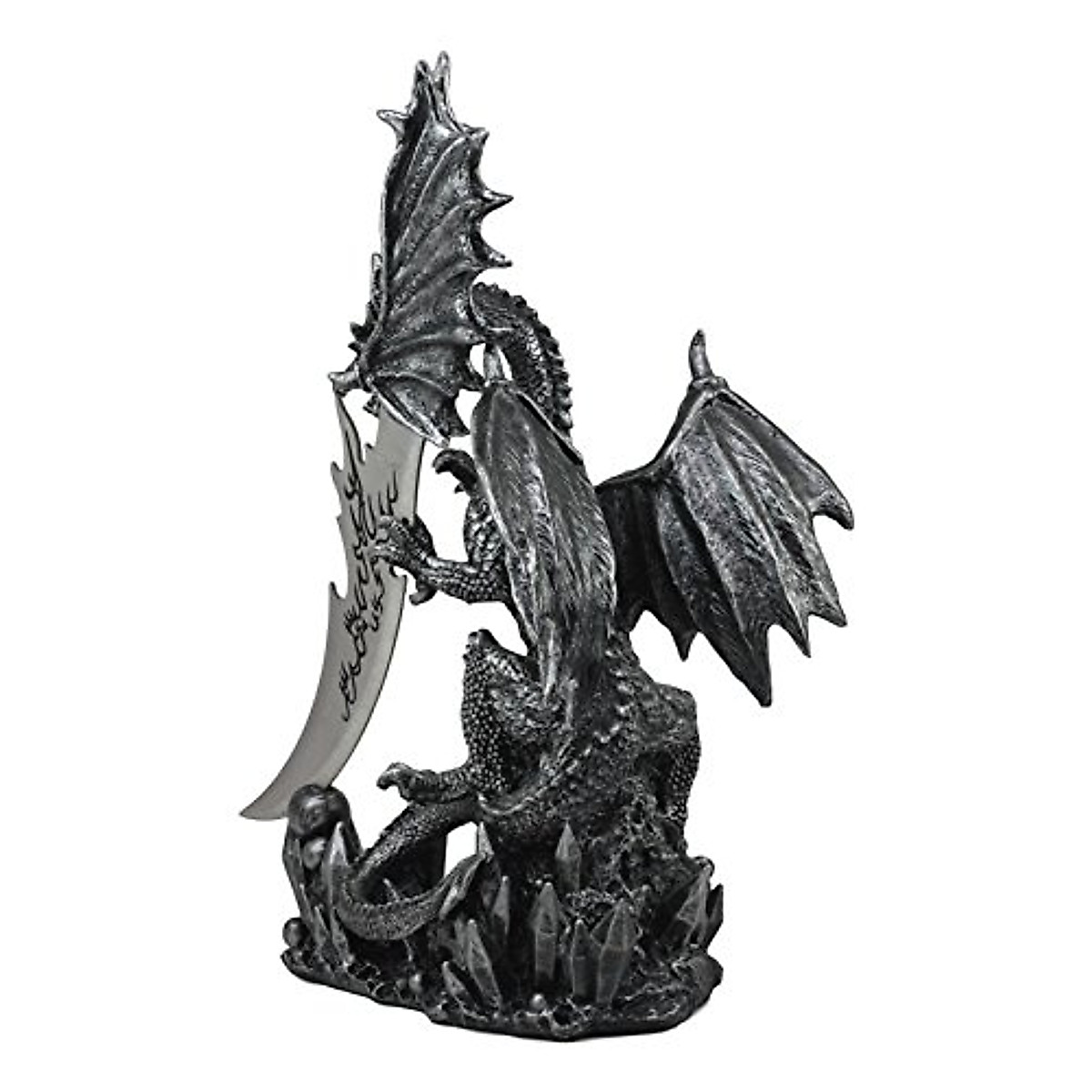 Ebros 13"Tall Large Dreamwork Fantasy Bahamut Elder Dragon Statue With Fire Dagger Blunt Knife As Letter Opener Or Decorative Dagger