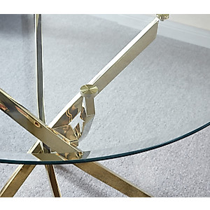 Goderfuu 36 inch Round Dining Table, Modern Dining Room Table with Gold Stainless Steel Base, Circle Tempered Glass Dining Table for 4, Small Dining Table Contemporary Kitchen Table Dinner Table