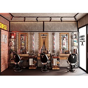 BELECO 20x10ft Fabric Vintage Barber Shop Backdrop for Photography Hair Salon Hairstylist Haircut Barber Chair Mirror Barbershop Background Barber Theme Party Decorations Photo Booth Studio Props