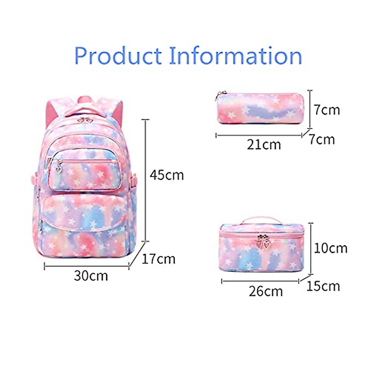 Gradient-Star Backpack and Lunch Bag Set for Girls School Bookbag and Lunch Box, Backpack Lunchbox Combo Girls, Star Print Backpack Set for Girls