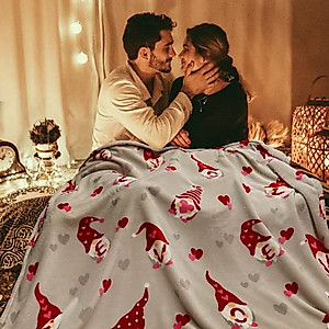 Cozy Bliss Gnome Throw Blanket with Hearts Mothers Day Birthday Gift Gnome Pattern Luxury Milky Plush, Ultra Soft & Lightweight Textured Throw Blanket for Couch, Sofa Bed (Gnome Love, 50" x 60")