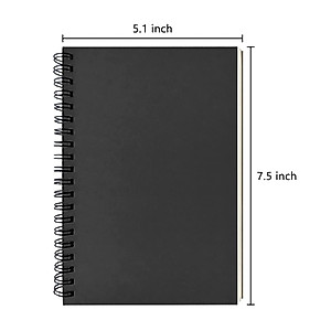 DSTELIN Blank Spiral Notebook, 3-Pack, Soft Cover, Sketch Book, 100 Pages / 50 Sheets, 7.5 inch x 5.1 inch, 100GSM, (Black)