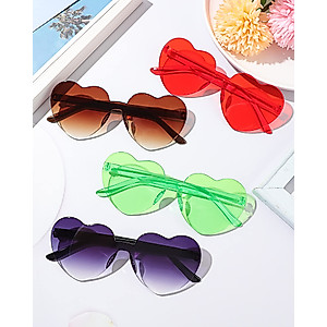 CHENGU 12 Pairs Summer Heart Rimless Sunglasses for Women Transparent Trendy Heart Sunglasses, Bachelorette Party(Bright Colors)