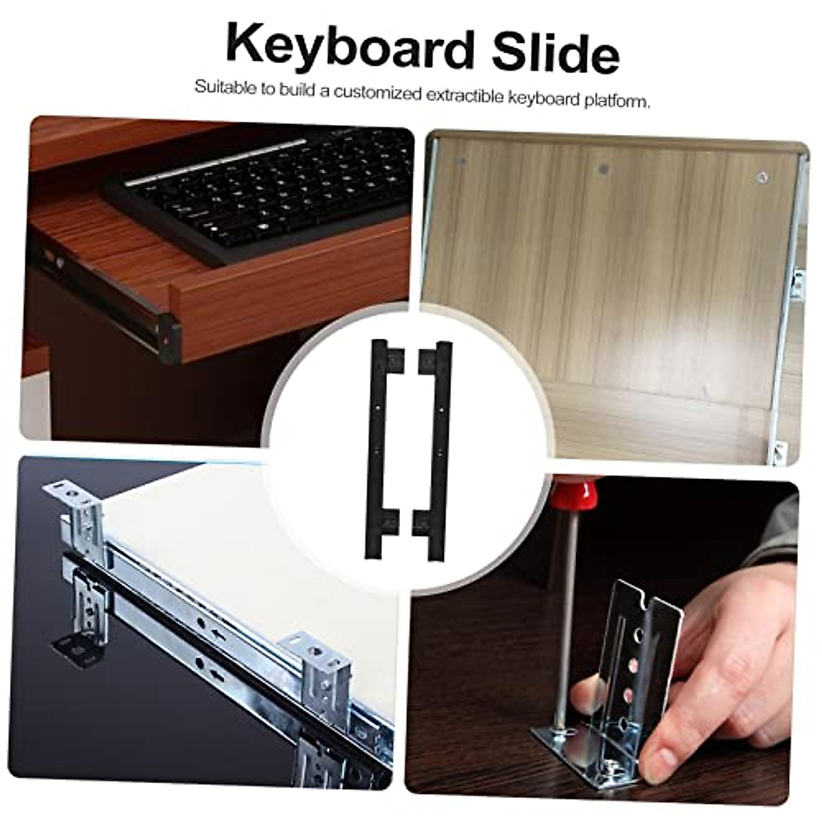 3 Pairs Keyboard Rails Desk Rail Rack Drawer- Design Rack Keyboard Slide Out Tray Cabinet Slides Computer Stand Practical Keyboard Stand Under The Stage Office Steel Cupboard