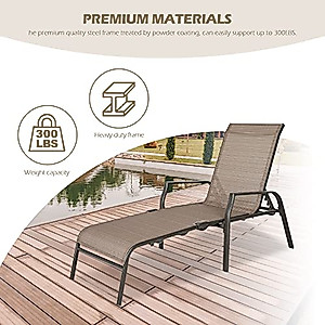 PEAK HOME FURNISHINGS Patio 2-Piece Aluminum Chaise Lounges Chairs w/High Armrest Outdoor 5-Position Adjustable Sling Recliners Sun Lounger Set
