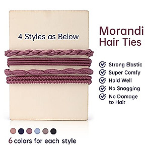 AIERSA 24 Pcs Morandi Hair Tie Bracelets, 4 Style Boho Ponytail Holders for Women/Girls, No Damage Elastics for Thin & Curly Hair