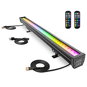 Linkable 144W LED Wall Washer Light with Remote Control, 40" RGBW Color Changing Dimmable Linear Light Bar, Waterproof Landscape Spotlights for Outdoor Indoor Lighting Projects, AC120V