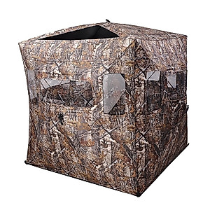 KOVAL INC. Pop Up Ground Wood-Leaf Camouflage Hunting Blind Hub Style (Camo Square)