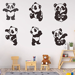 ANFRJJI Panda Wall Decals Room Décor - Panda Bamboo Wall Art Vinyl Stickers - Panda Decorations Pictures for Girls Room Home Bedroom Kids Nursery Room - Animals Wildlife Forest Safari JWH133 (Black)