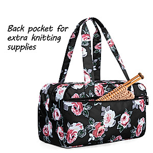 CURMIO Yarn Storage Bag, Knitting Tote Bag For Crochet Hooks, Knitting Project and Accessories, Ideal for Crochet Beginners and Knitting Lovers, Bag Only, Black Flower