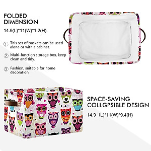 Rectangular Storage Bin Cute Owl Basket with Handles - Organizer Bin for Toys, Books, Laundry Basket for Kids/Pets, Playroom