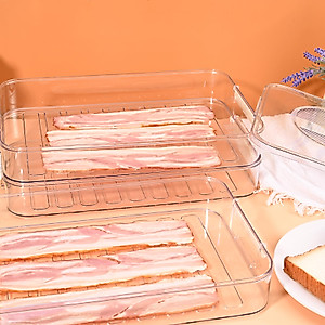 Deli Meat Container for Fridge, 3-Layer Lunch Meat Container for Refrigerator, BPA-Free Stackable Food Storage Boxes, Bacon Keeper Fridge Organization with 2 Pcs Serving Tongs for Bacon Ham Cheese