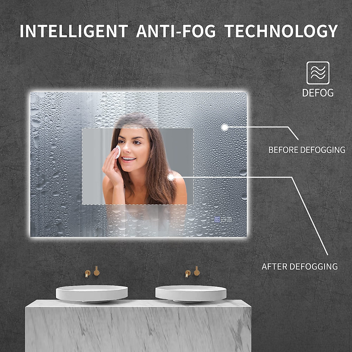 KEECKA 24x36 Inch LED Bathroom Mirror with Lights,Backlit, Anti-Fog Wall Mounted Dimmable Lighted Bathroom Mirror,3-Color Warm/Natural/White High(Vertical & Horizontal)