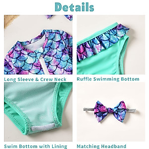 Baby Infant Girls Swimsuit Set Rash Guard 2 Piece Long Sleeve Bathing Suit Beach Wear Swimwear 9-12 Months Mermaid
