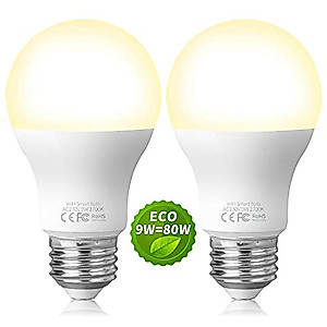 Fitop Smart Light Bulbs, Dimmable LED Bulb Work with Alexa & Google Assistant, WiFi+Bluetooth Smart Bulbs, A19 E26 9W 120V 900lm, 2 Pack