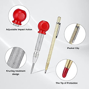 ACBungji 23 Pcs Mechanical Carpenter Pencils Set with Metal Solid Pencil Marking Tool Built-in Sharpener, Carbide Scriber Tool, Center Punch and Refills for Woodworking Architect Construction