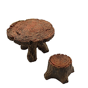 XGNG Miniature Table and Chairs Set, Garden Furniture Ornaments, Dollhouse Resin Bench, Dollhouse Resin Fairy Tree Stump Stool Bench for Micro Landscape Decor