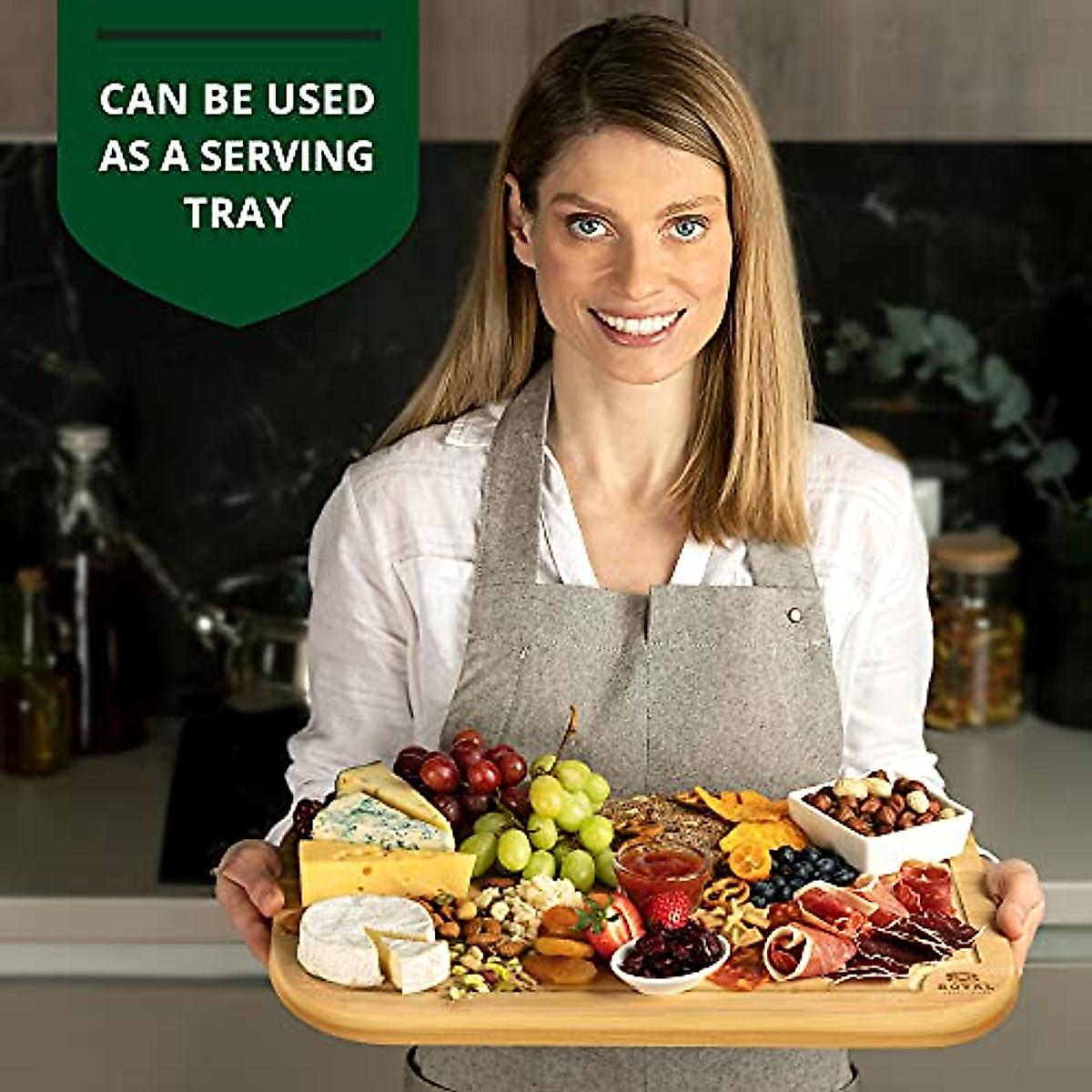 Large Wooden Cutting Boards for Kitchen Meal Prep & Serving - Bamboo Wood Cutting Board with Deep Juice Groove - Charcuterie & Chopping Butcher Block for Meat - Kitchen Gadgets Gift (L 18x12")