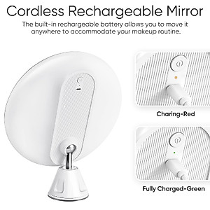 KEDSUM Upgraded 9" Rechargeable 10x Magnifying Makeup Mirror with Lights, Dimmable Lighted Vanity Mirror with Magnification and A Large Suction Cup, Touch Button, 360 Degree Rotation