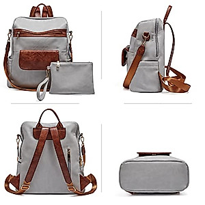 LAORENTOU Backpack Purse for Women Fashion Leather Designer Travel Large Handbags Ladies Shoulder Bags (Light Gray)