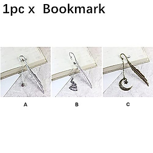 iayokocc Creative Metal Feather Bookmark, Classical Bookmarks with Pendant for Women, Kids, Teens Girls, Readers and Book Lovers.(Stars and Moon)