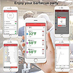 Bluetooth Meat Thermometer, Wireless BBQ Thermometer, Digital Cooking Thermometer for Grilling Smart APP Control with 6 Stainless Steel Probes, Support iOS & Android (Blue)