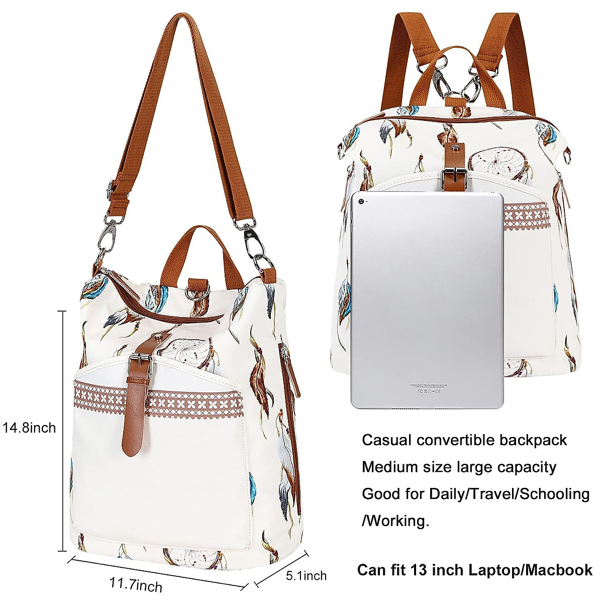 Backpack Purse Women Ladies Fashion Casual Lightweight Shoulder Bag Travel Daypack (Feather Beige)