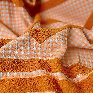 Amélie Home Tufted Woven Throw Blanket Bohemian Farmhouse Reversible Textured Geometric Rhombus Waffle Decorative Throw Blankets for Couch Sofa Bedroom Spring Indoor Outdoor(50'' x 60'', Burnt Orange)