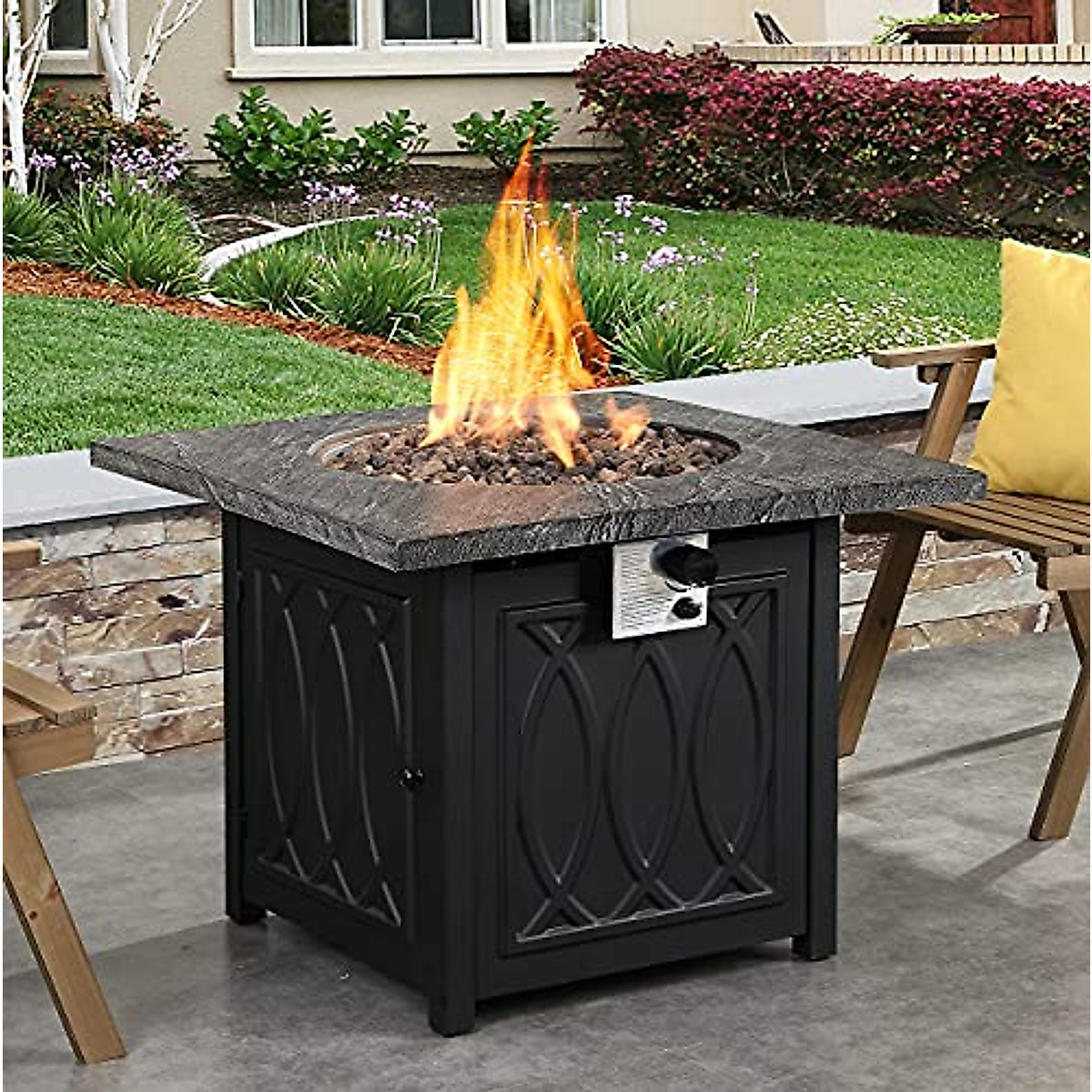 Ehomexpert 50,000 BTU Fire Pit Table,32-inch Outdoor Garden Square Auto-Ignition Propane Gas Fire Table with Waterproof Cover for Patio Courtyard Balcony,Black