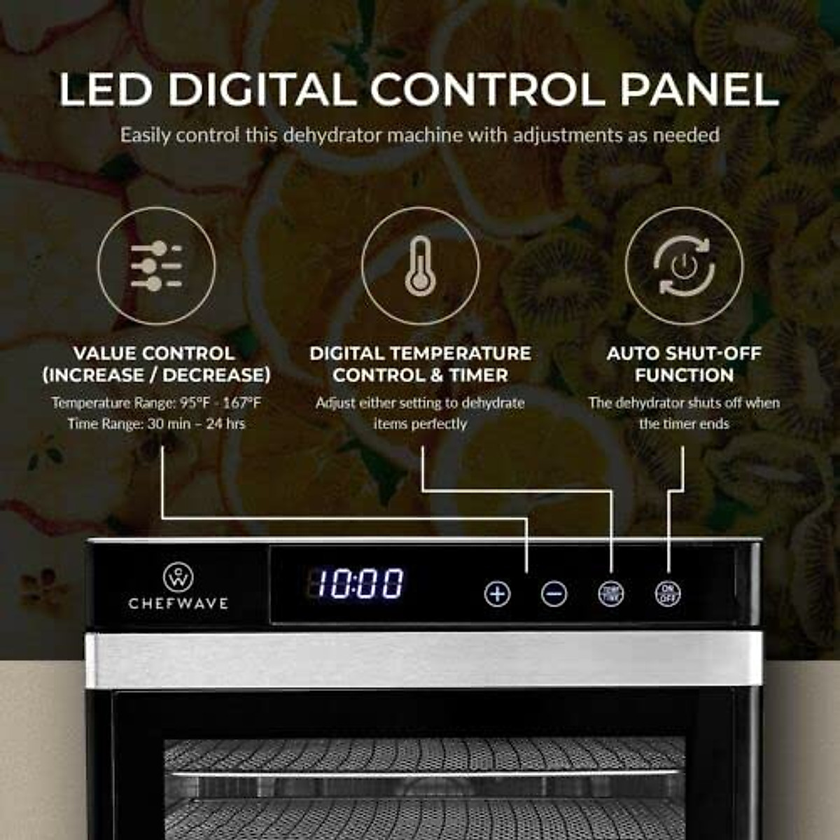 ChefWave Commercial Countertop Electric Food Dehydrator - Digital Temperature Control & Timer, 6 Stainless Steel Trays - for Dried Fruit/Veggie, Meat Beef Jerky, Herbs Dehydrators