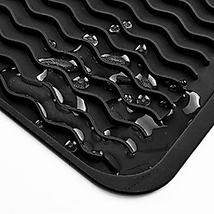 Elyum Dish Drying Mat, Silicone Drying Mat Heat Resistant Dish Mat Non-Slip Easy Clean Drying Mats for Kitchen Counter Sink(16" x 12'', Black)