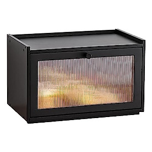 Bamboo Bread Box for Kitchen Counter-Large Capacity Bread Storage Container Farmhouse Bread Box with Window Bread Holder,Bread Storage Bin. (Black)