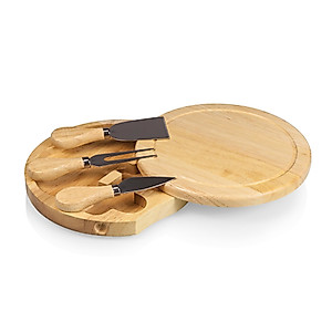 PICNIC TIME Circo Brie Cheese Knife, Charcuterie, Wood Cutting Board, 7.5" Diameter - 4 Piece Set, Parawood