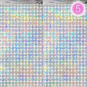 5 Packs Disco Foil Curtain, Retro 70s Disco Silver Metallic Foil Curtain Backdrop for Disco Bachelorette Party,Bridal Shower, Wedding Supplies