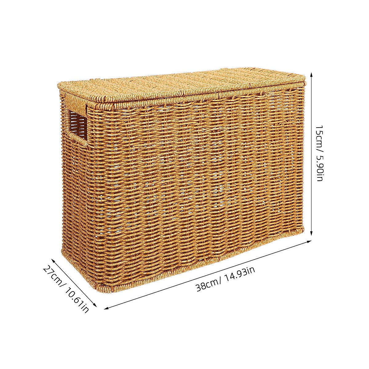 jojofuny Wicker Storage Baskets with Lids, Rattan Magazine Holder, Weave Sundries Basket, Woven Storage Container, for Storage, Living Room, Toy Organizing