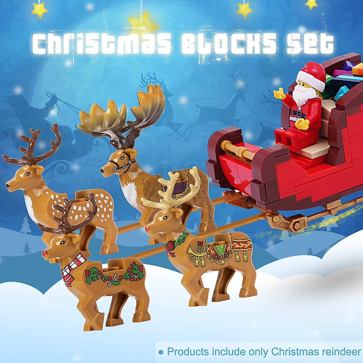 Sawaruita Christmas Reindeer Figures Animals Building Blocks Model Brick Set Accessories Decorations, Christmas Tree Ornaments Toys Compatible with Major Brand