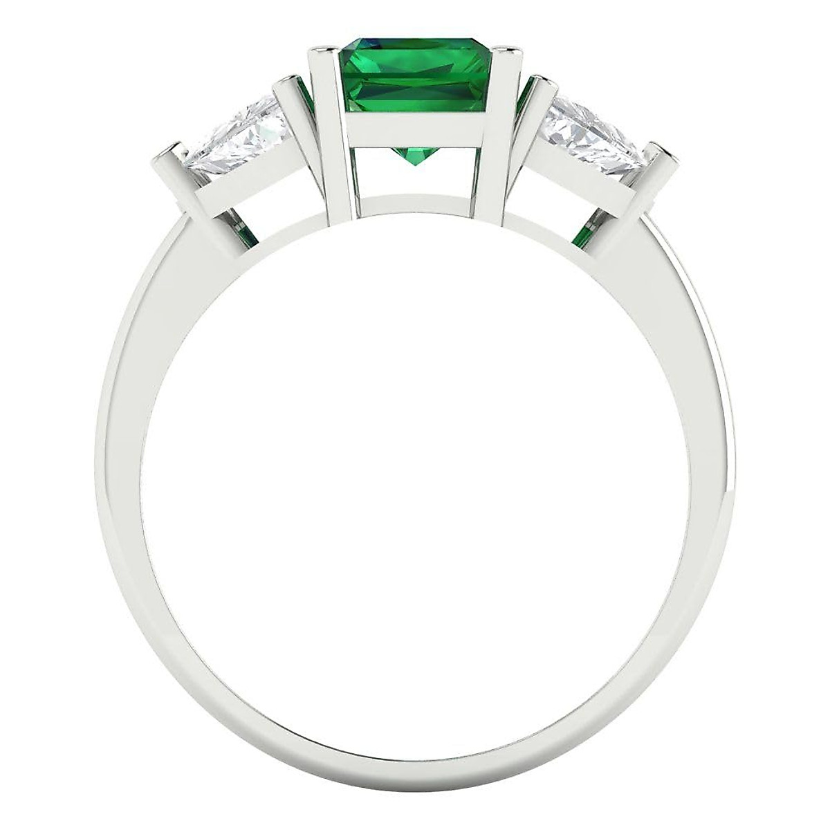 Clara Pucci 2.97ct Emerald Trillion cut 3 stone Solitaire Green Emerald designer Modern Statement Ring 14k White Gold Size 8.5