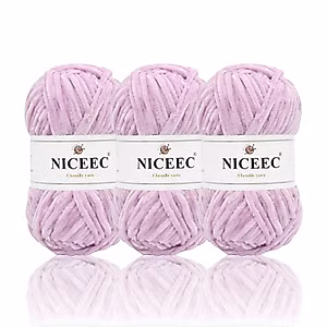 NICEEC 3 Skeins Soft Chenille Yarn Blanket Yarn for Knitting Fancy Yarn for Crochet Weaving DIY Craft Total Length 3×85m (3×93yds, 3×50g)_Purple